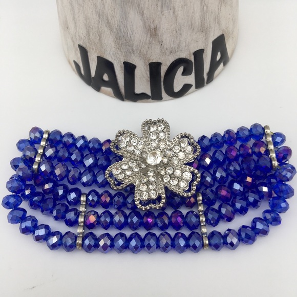 Jewelry | Royal Blue Bracelet With Rhinestone Flower | Poshmark